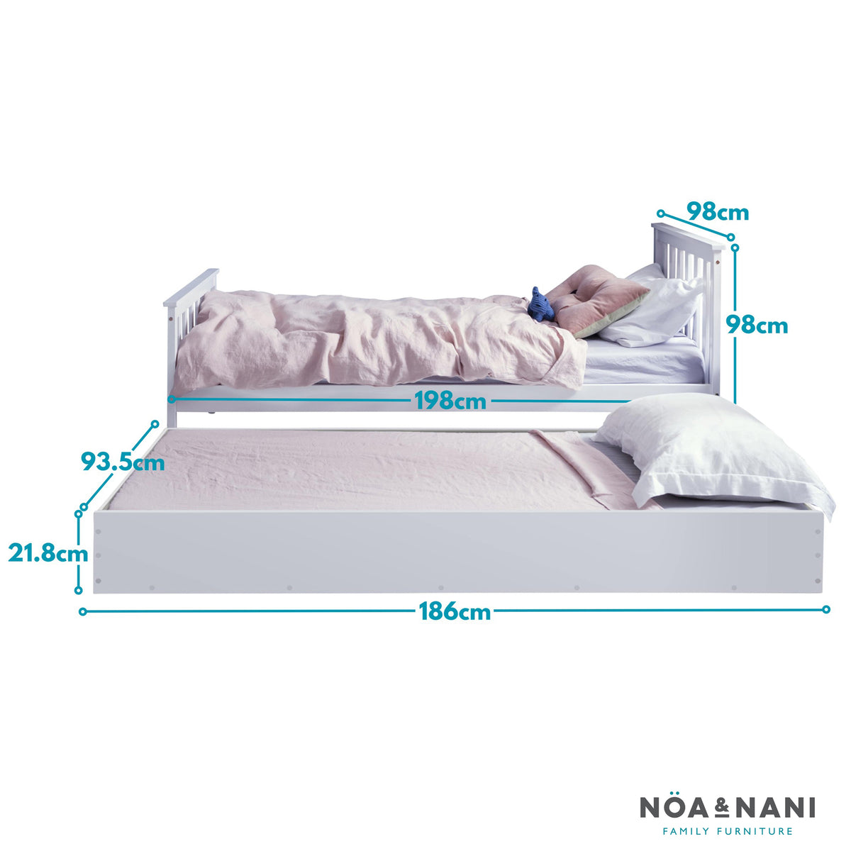 Dorset Single Bed with Olaf Trundle in White | Noa & Nani