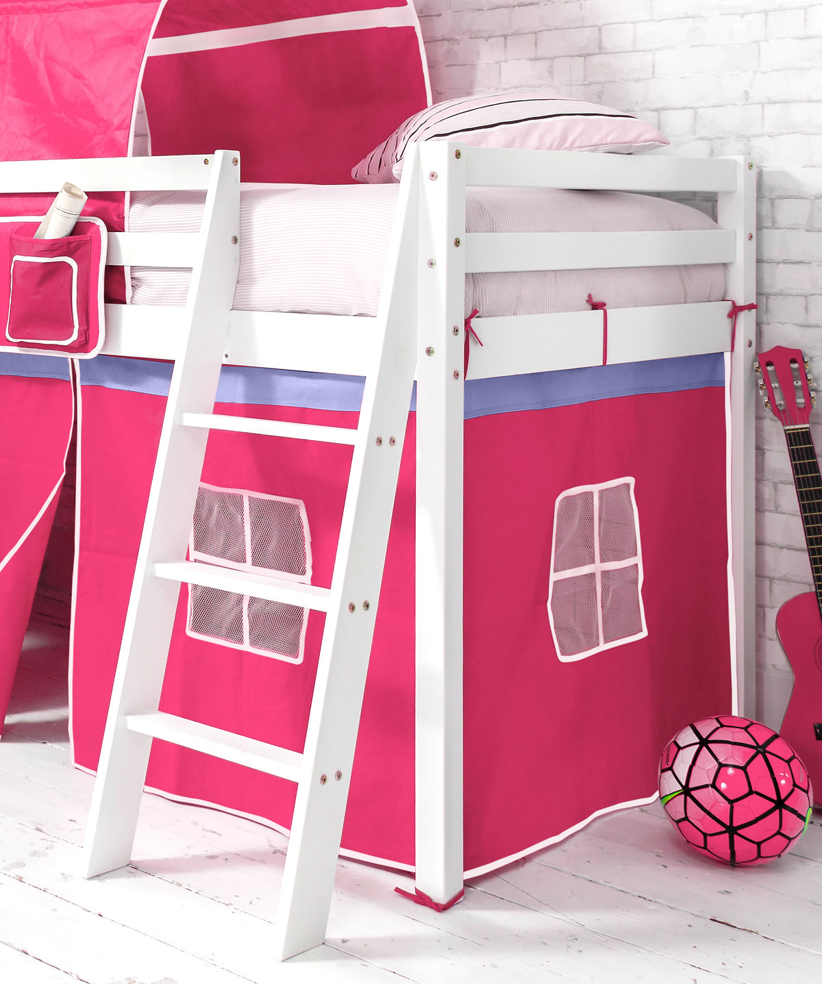 Pretty Pink Cabin Bed with Slide, Tent, Tower Tunnel & Bed Tidy | Noa ...