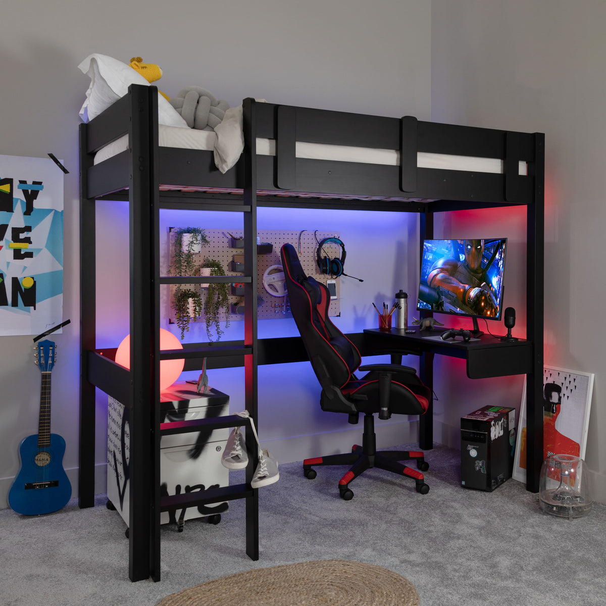 Storm Gaming High Sleeper Station in Black | Noa & Nani