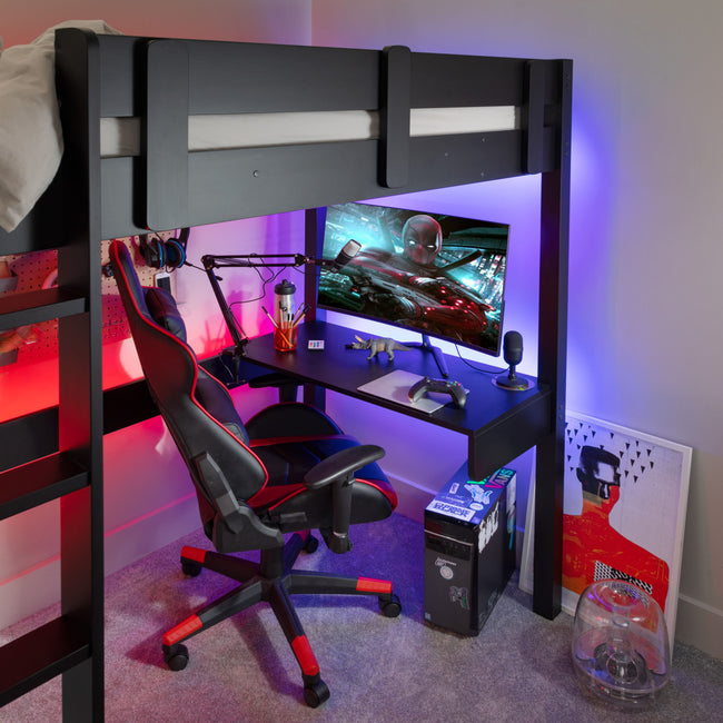 Storm Gaming Station High Sleeper Cabin Bed in Black | Noa & Nani