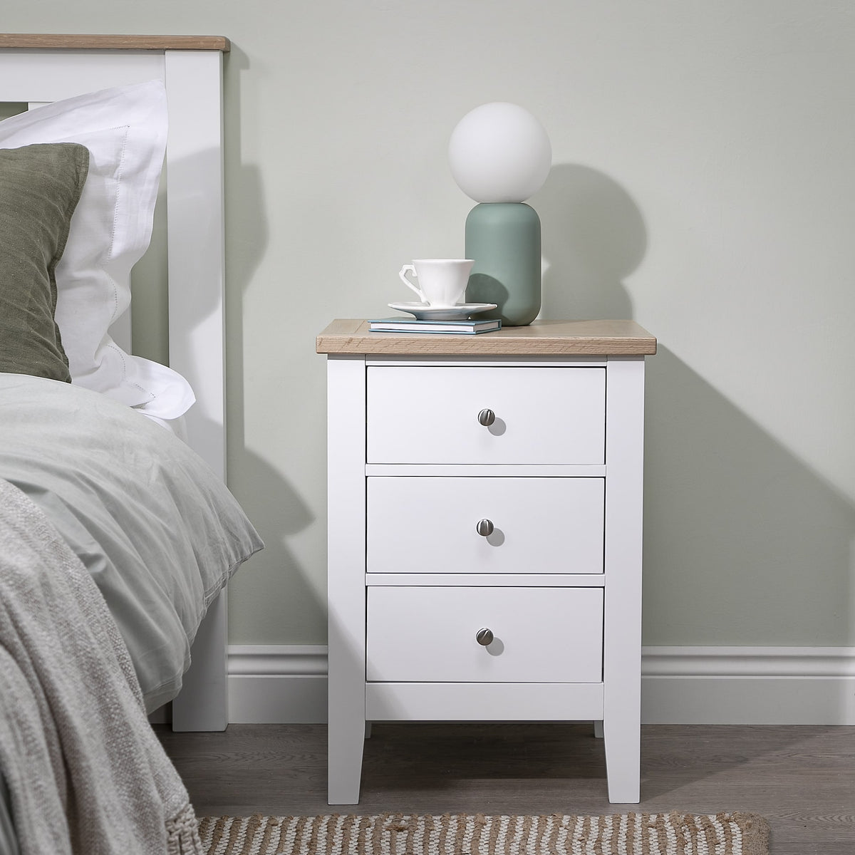 Leines 3 Drawer Bedside Chest in Classic White & Oak | Noa & Nani
