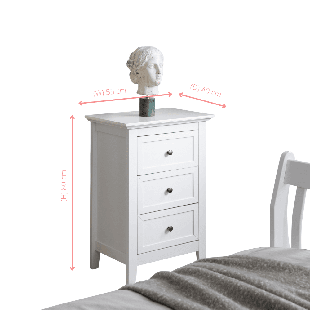 Karlstad 3 Drawer Side Table Chest in White | Noa & Nani