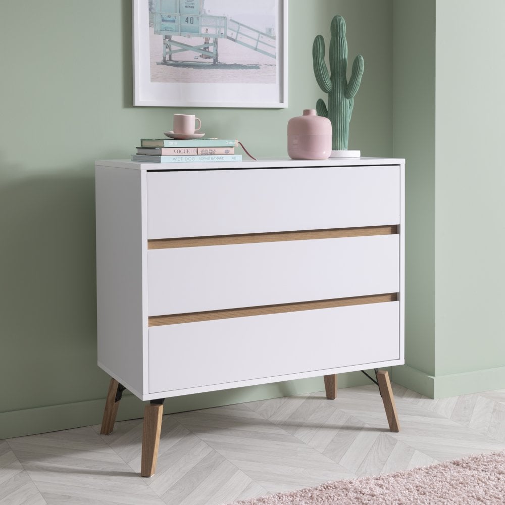 Otto 3 Drawer Wide Chest of Drawers in White | Noa & Nani