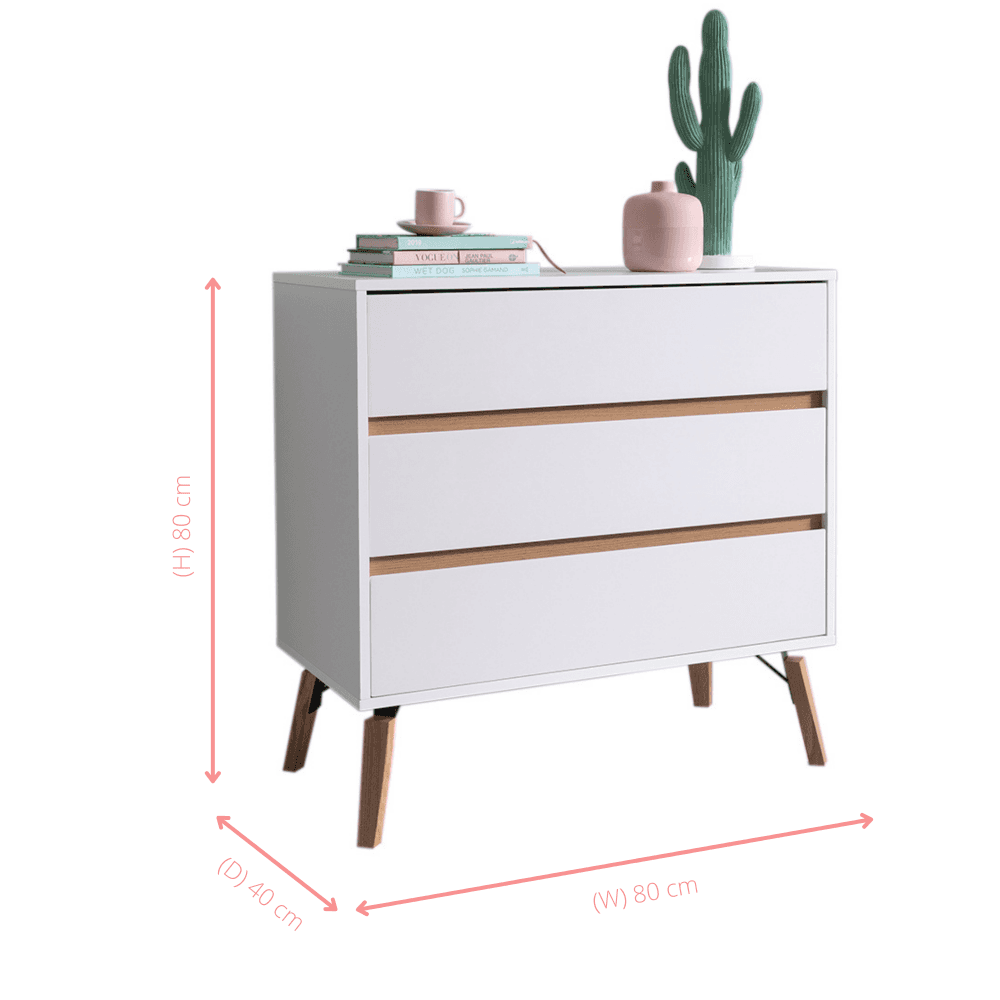 Otto 3 Drawer Wide Chest of Drawers in White | Noa & Nani
