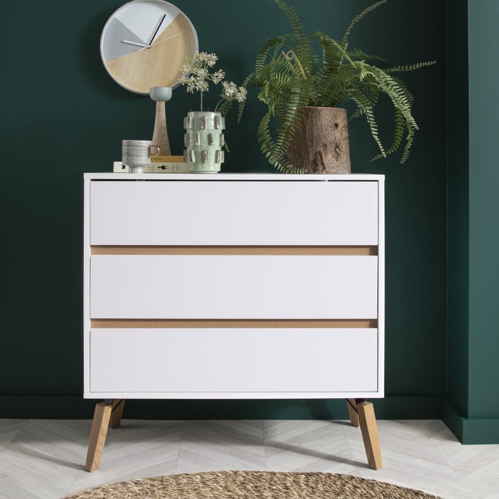 Otto 3 Drawer Wide Chest of Drawers in White | Noa & Nani