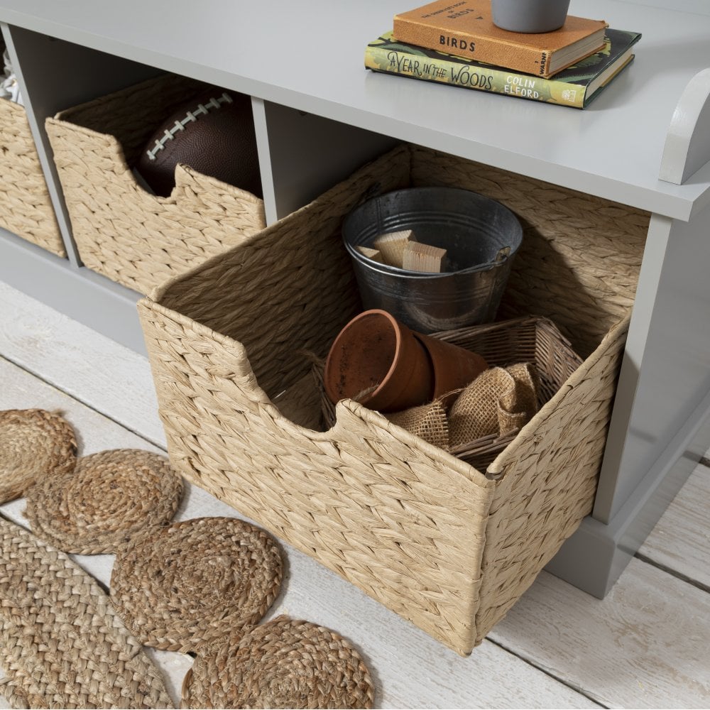 Stockholm Storage Bench with 3 Brown Baskets in Grey | Noa & Nani